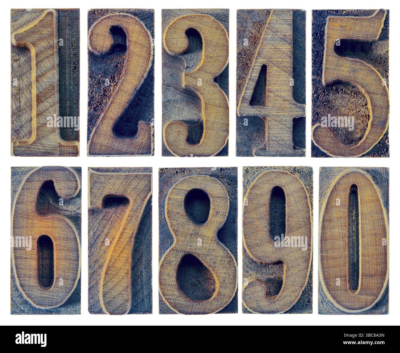 Ten numbers from zero to nine in letterpress wood type printing blocks ...