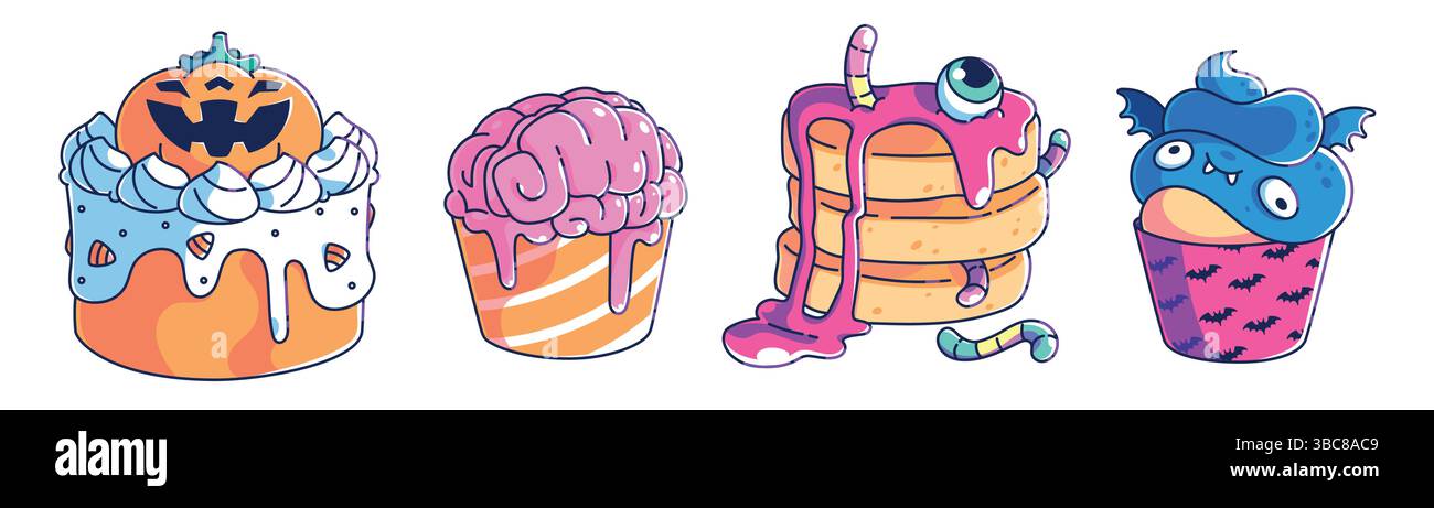 Spooky Halloween desserts illustration - jack o lantern pumpkin cake ...