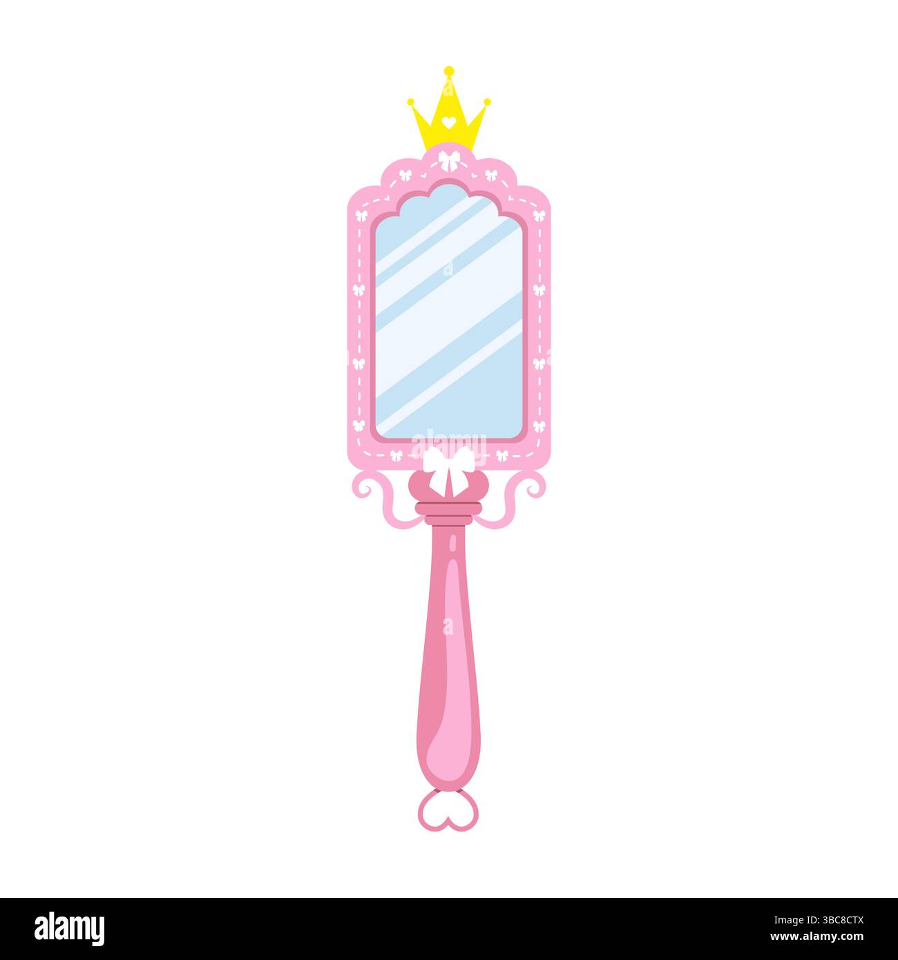 Princess mirror. Elegant handheld mirror with gold crown. Beauty tale ...