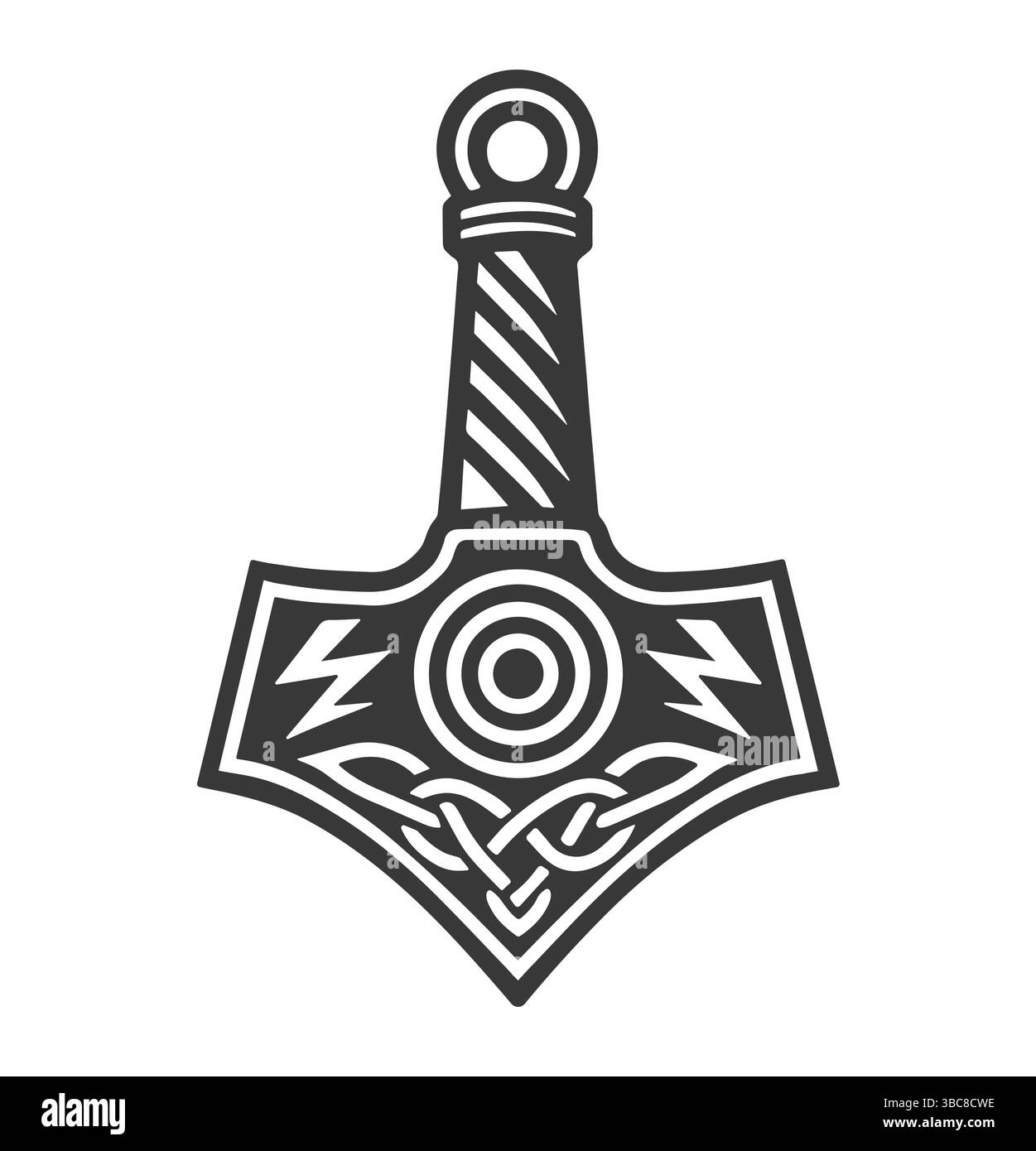 Thor's hammer logo icon. Mjolnir with scandinavian ornament, scandinavian amulet. Hammer of god ...