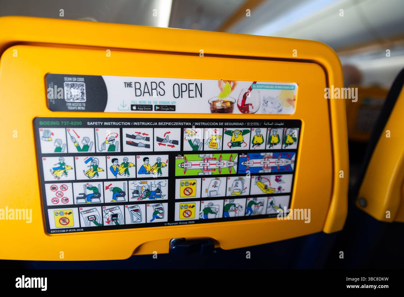 Safety instruction information for a Ryanair Boeing 737 8200, Boeing ...