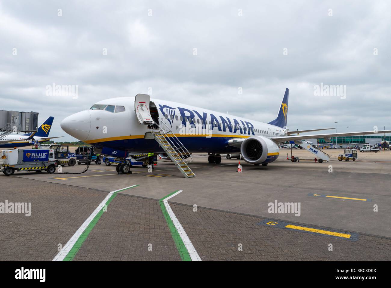 Ryanair Boeing 737 MAX 8-200 EI-IGZ jet plane on the ground at London Stansted Airport, Essex ...