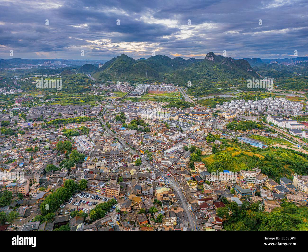Panoramic of the houses and fields of Qingyan Ancient Town, one of the ...