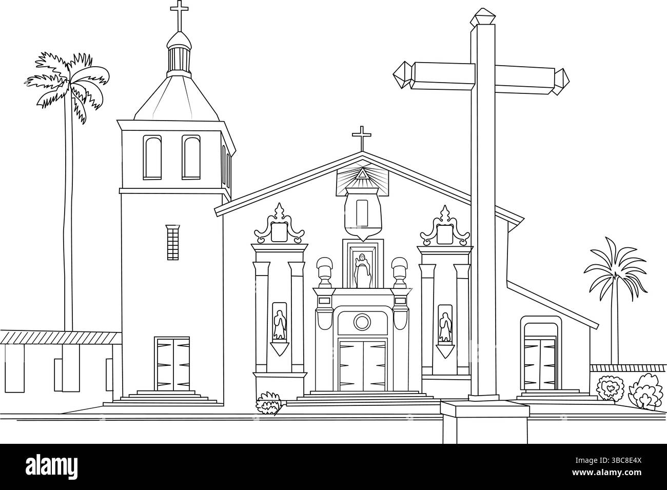 Mission church bell tower Stock Vector Images - Alamy