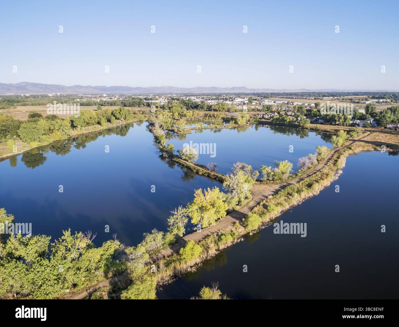 Aerial view of Riverbend Ponds, one of natural areas in Fort Collins ...