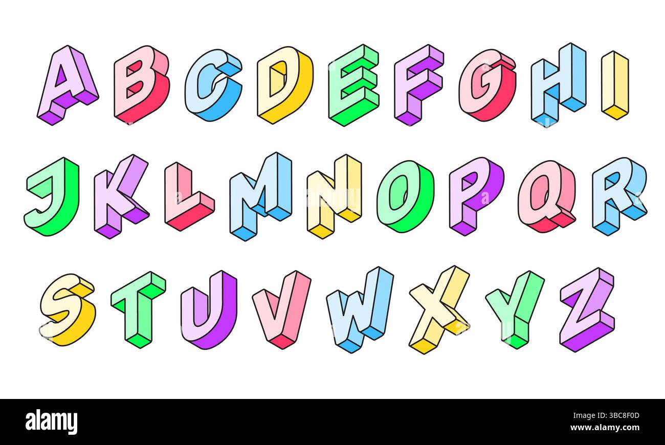 Colorful 3d font. Letters perspective cubic blocks Stock Vector Image ...