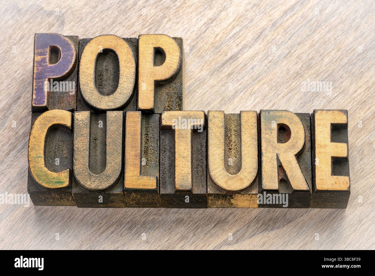 Pop culture word abstract in vintage letterpress wood type printing ...