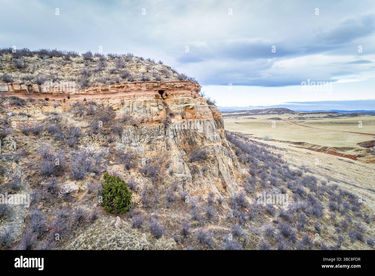 Aerial view of northern Colorado foothills with a sandstone cliff and ...