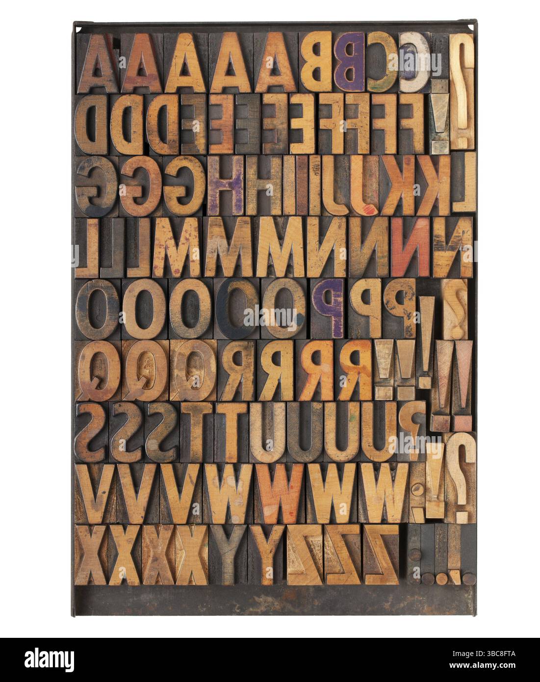 Vintage wood letterpress printing blocks on a metal tray - the entire ...