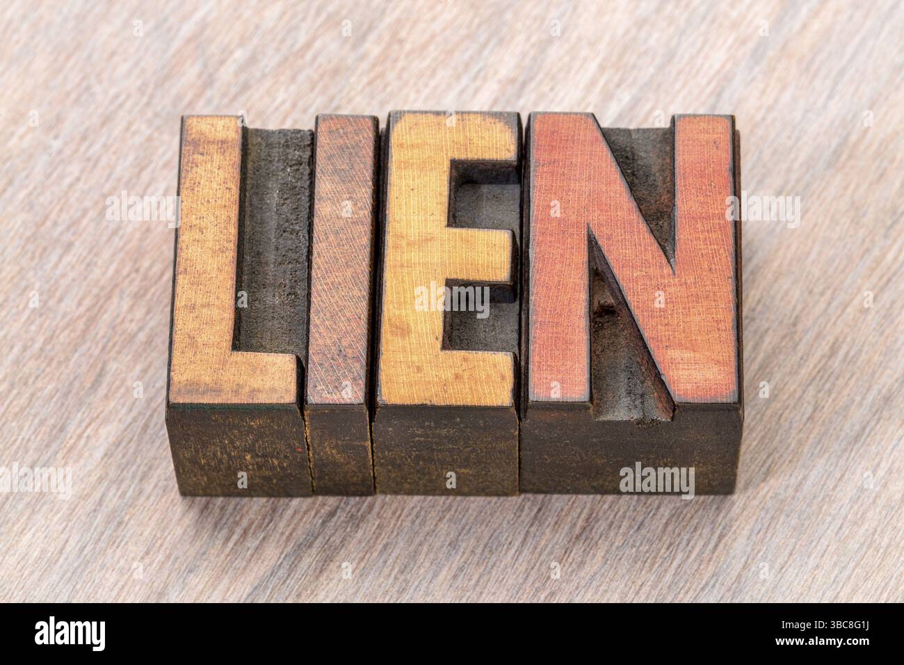 Lien word abstract in vintage letterpress wood type printing blocks ...