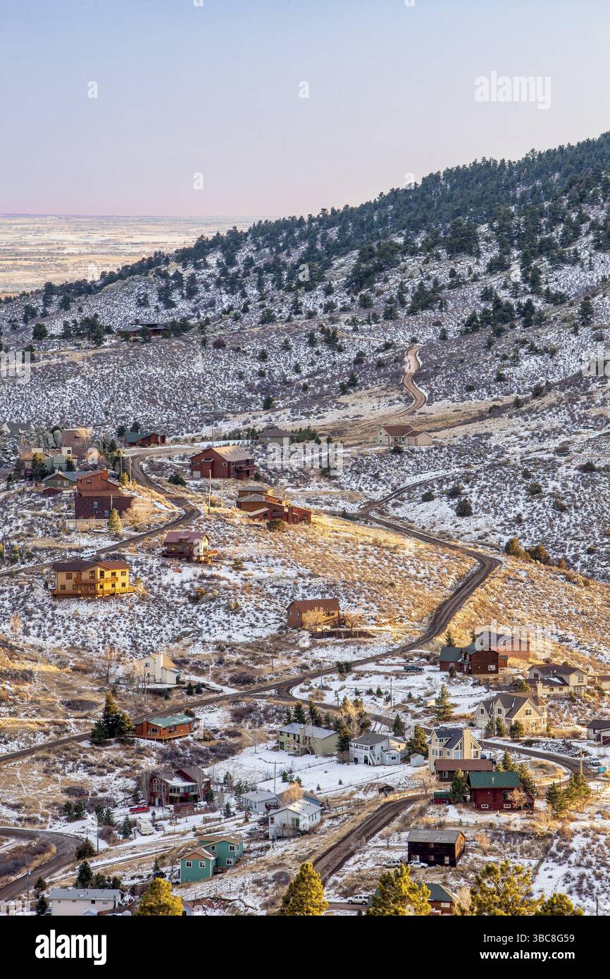 Mountain homes at foothills of Rocky Mountains near Fort Collins in ...