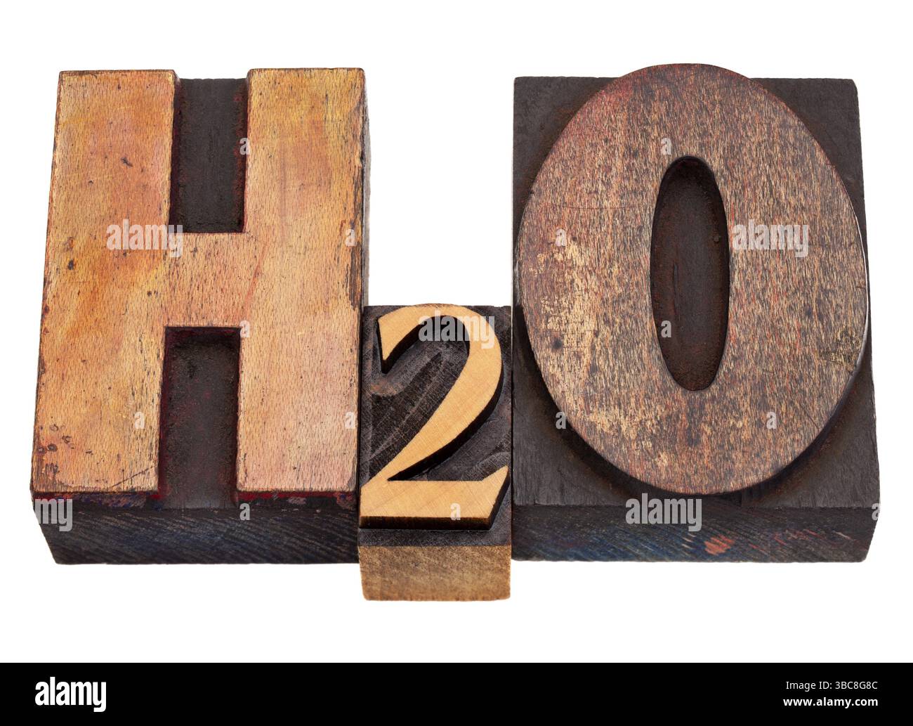 H2O - water chemical symbol in vintage wood letterpress printing blocks ...