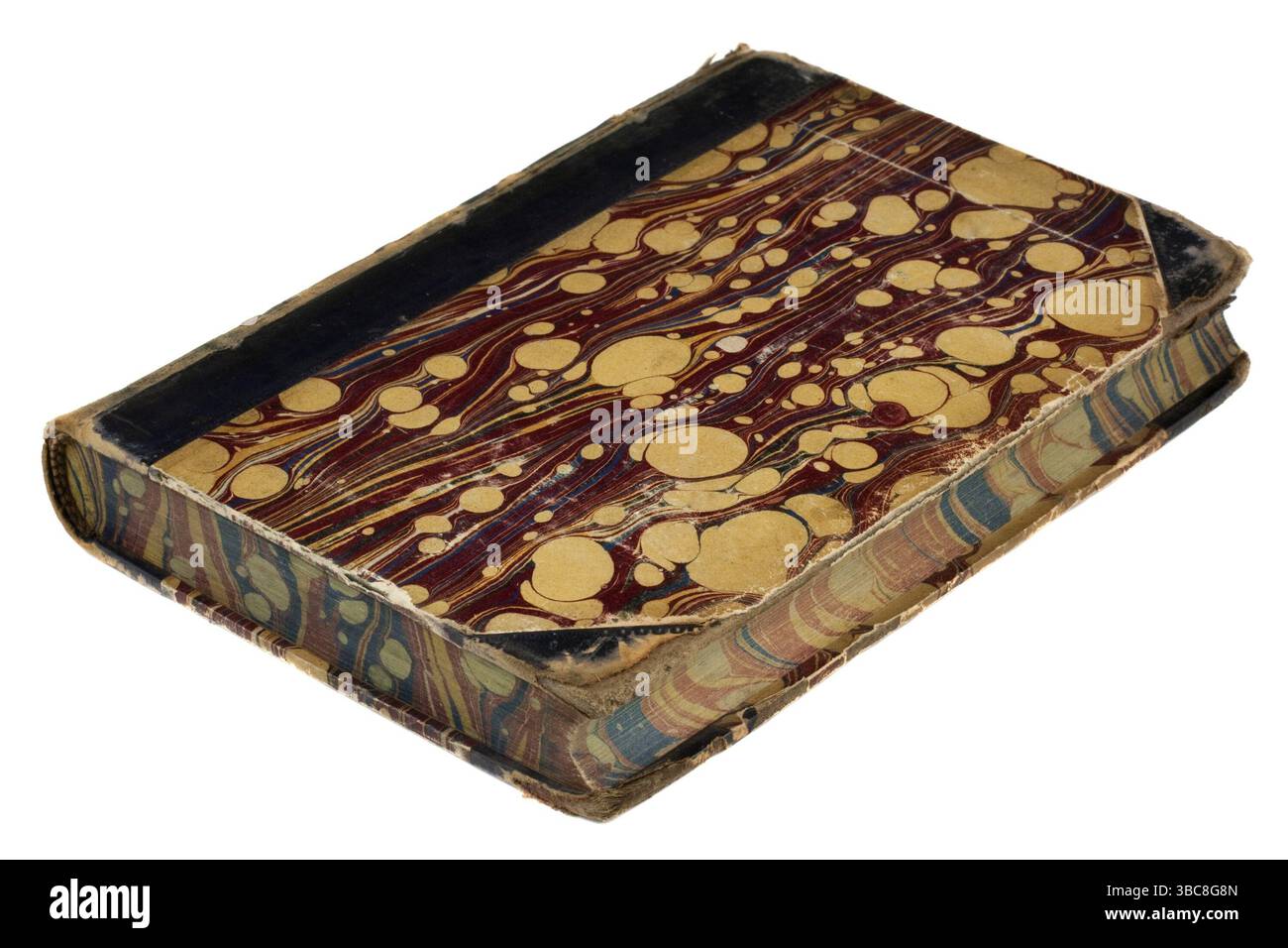 Vintage book with worn out cover, bumped corners and painted foredge ...