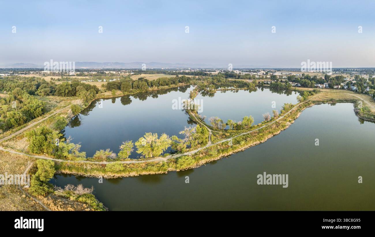 Aerial panorama view of Riverbend Ponds, one of natural areas in Fort ...