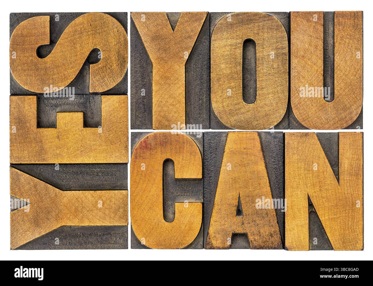 Yes, you can - word abstract in letterpress wood type blocks isolated ...