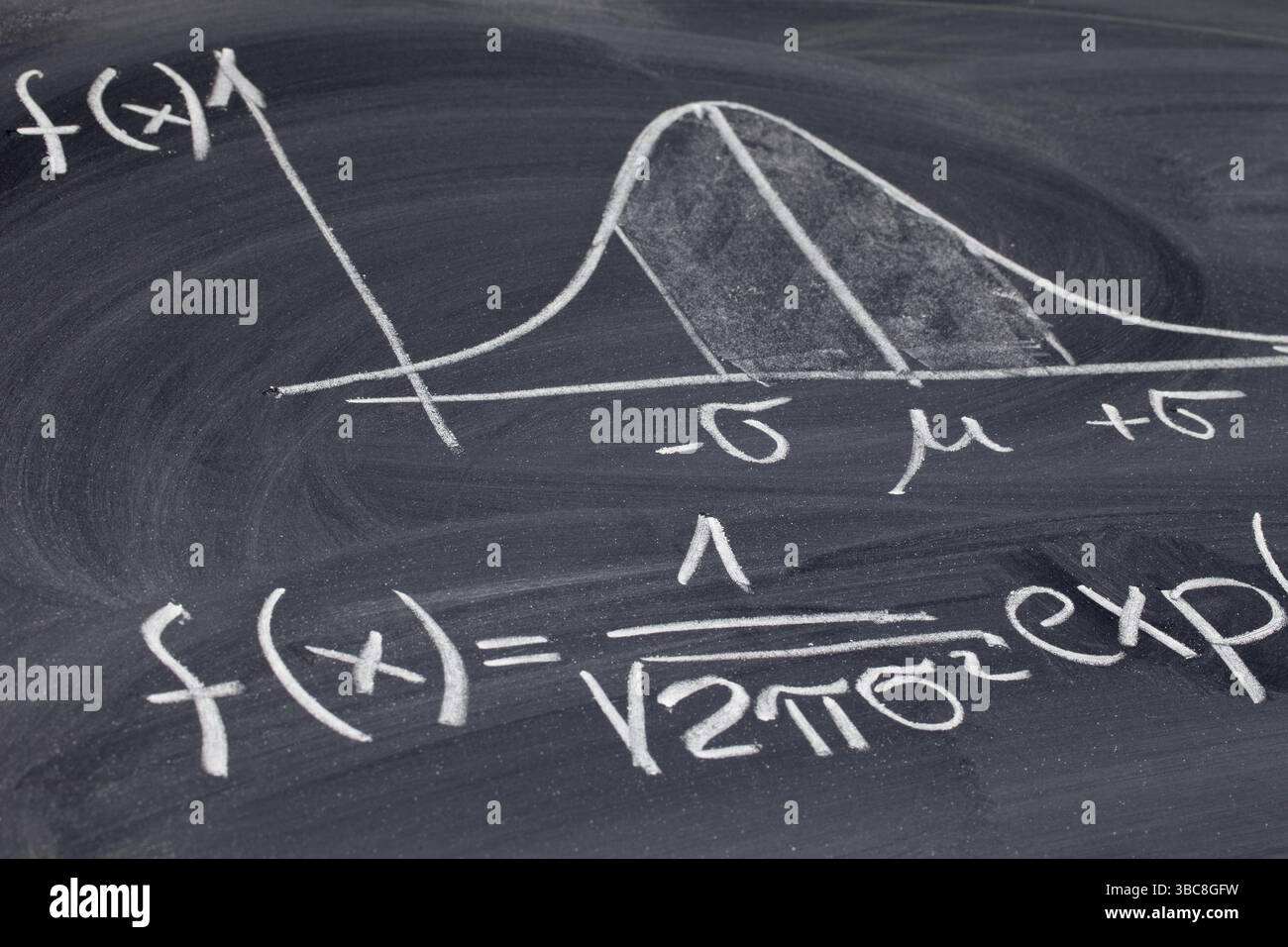 Gaussian, bell or normal distribution curve with equation sketched with ...