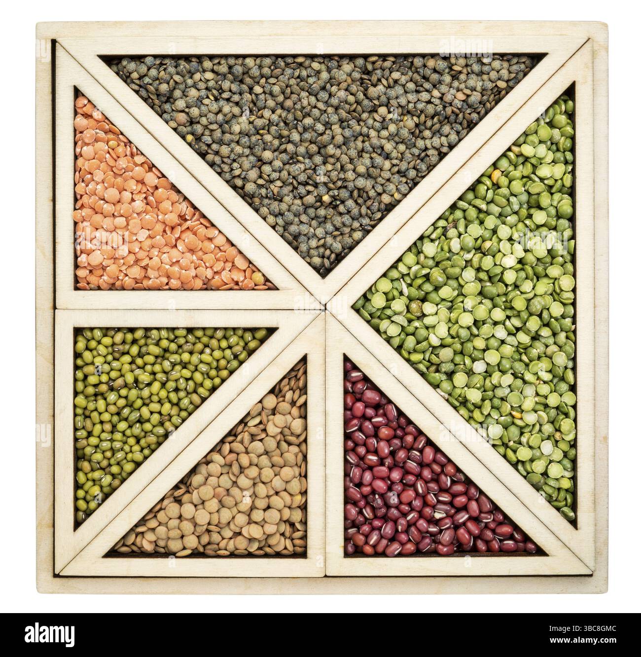 Triangles and squares abstract - a variety of beans and lentils in an ...