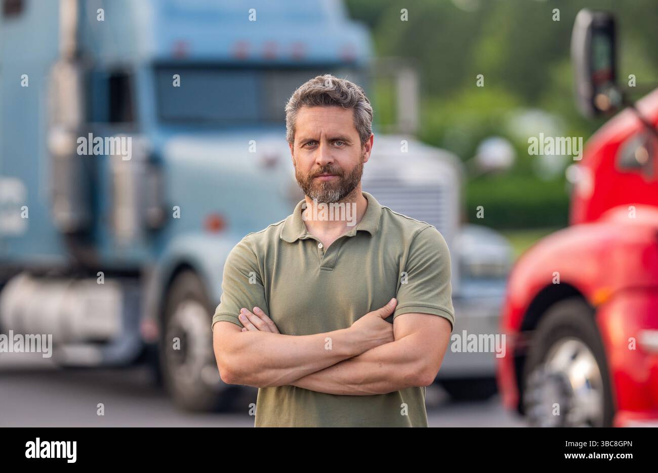 Truck driver. Man trucker driver near lorry truck. Transportation ...