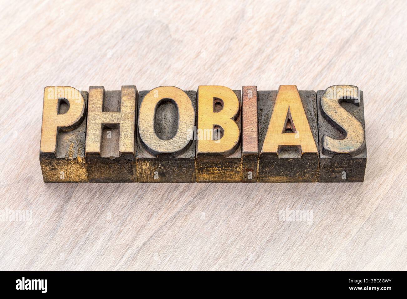 Phobias - word abstract in vintage letterpress wood type printing ...