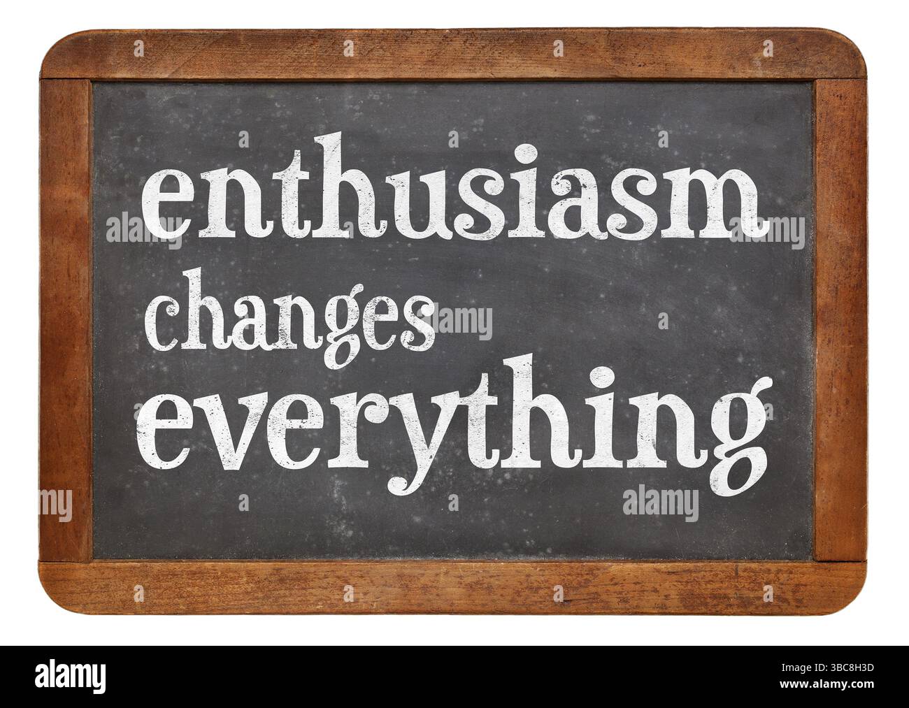 Enthusiasm changes everything - white chalk text on a vintage slate ...