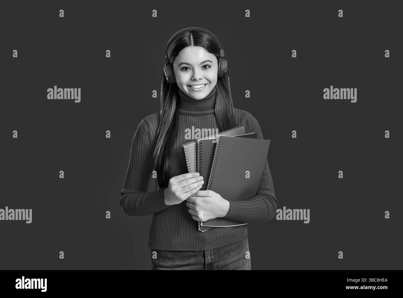 High school education. Knowledge through eLearning. Teen girl hold ...