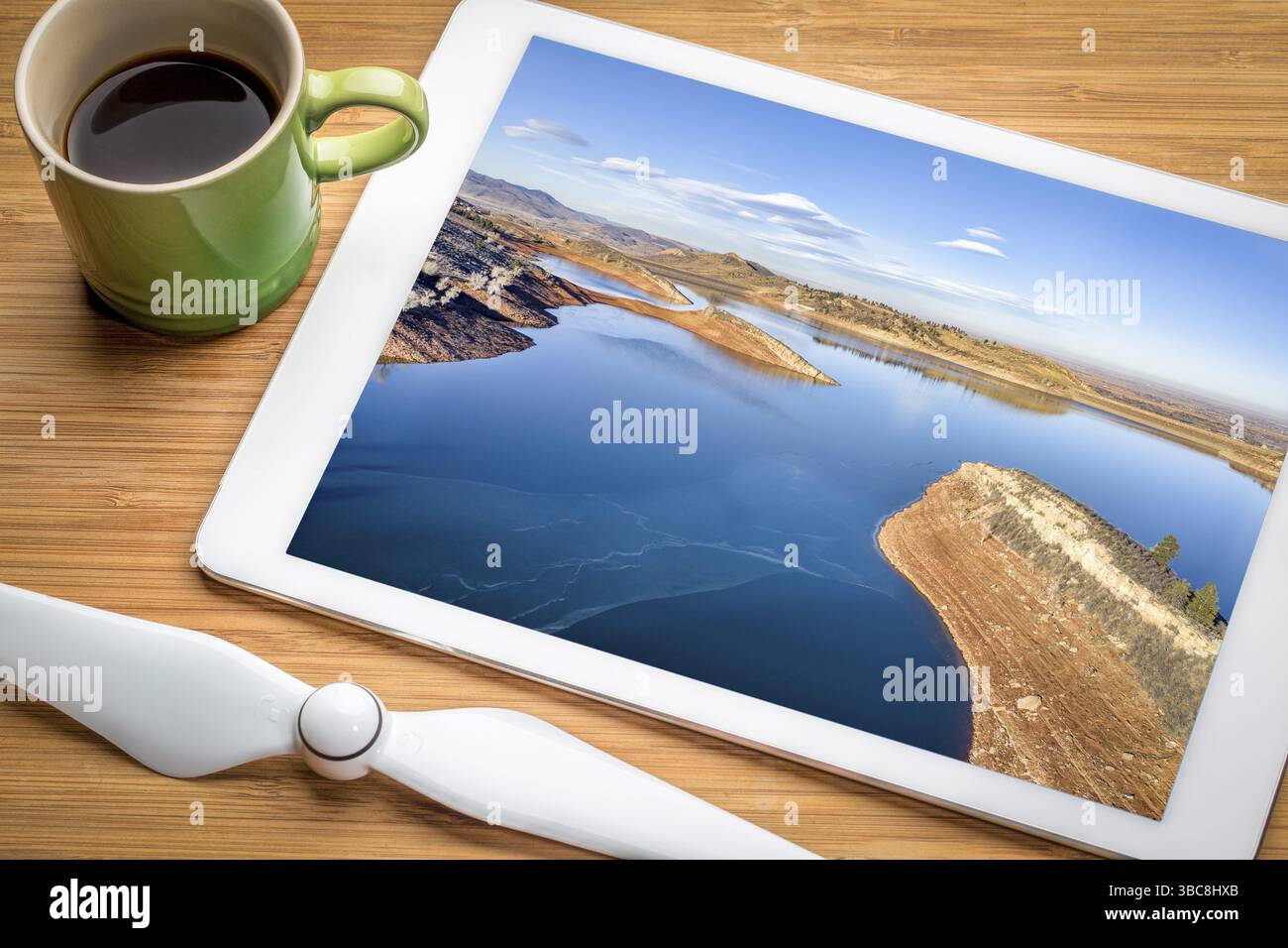 Freezing mountain lake in northern Colorado foothills, typical early ...