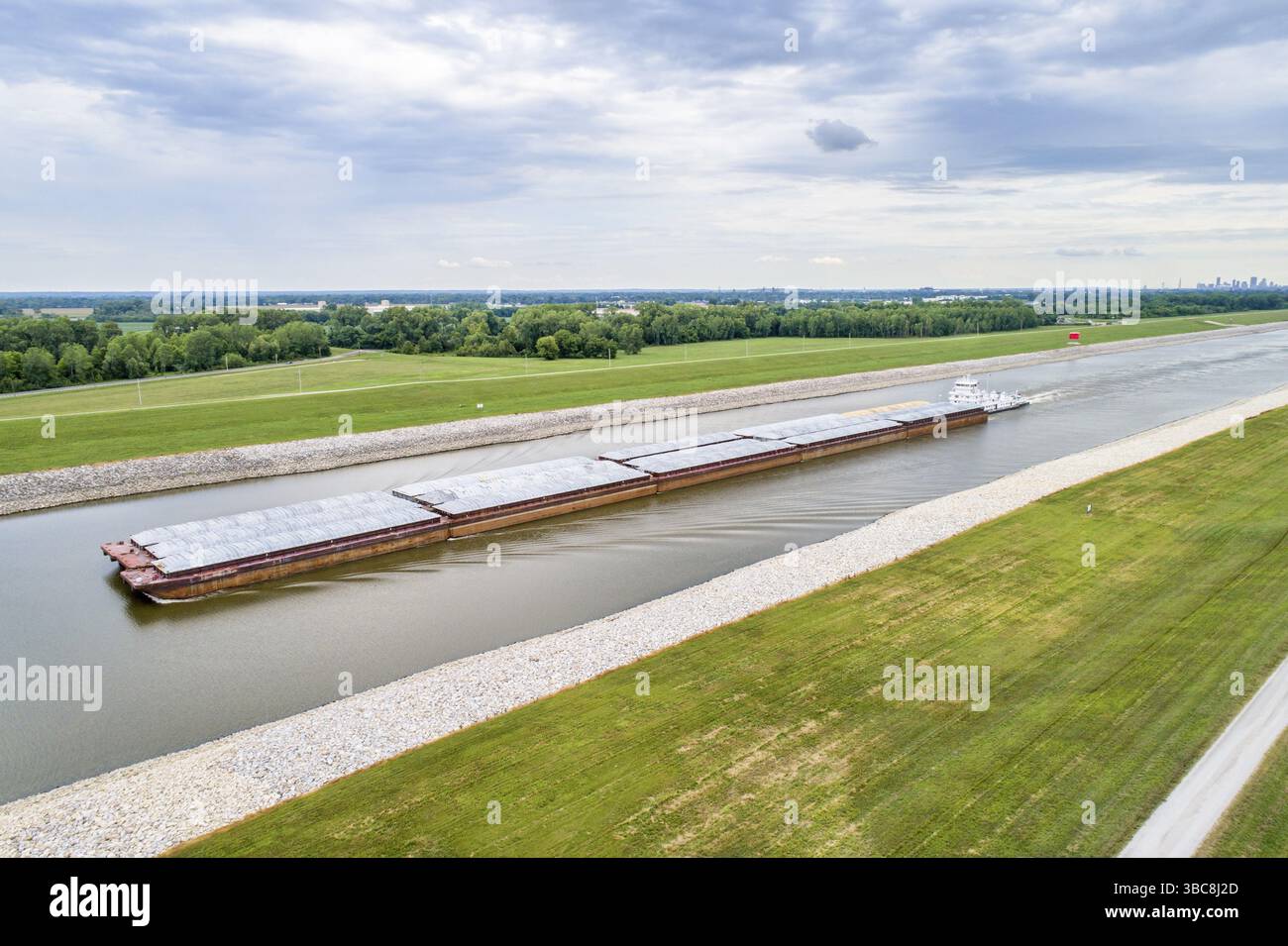 Barges on the Chain of Rocks Canal of MIssissippi River above St Louis ...