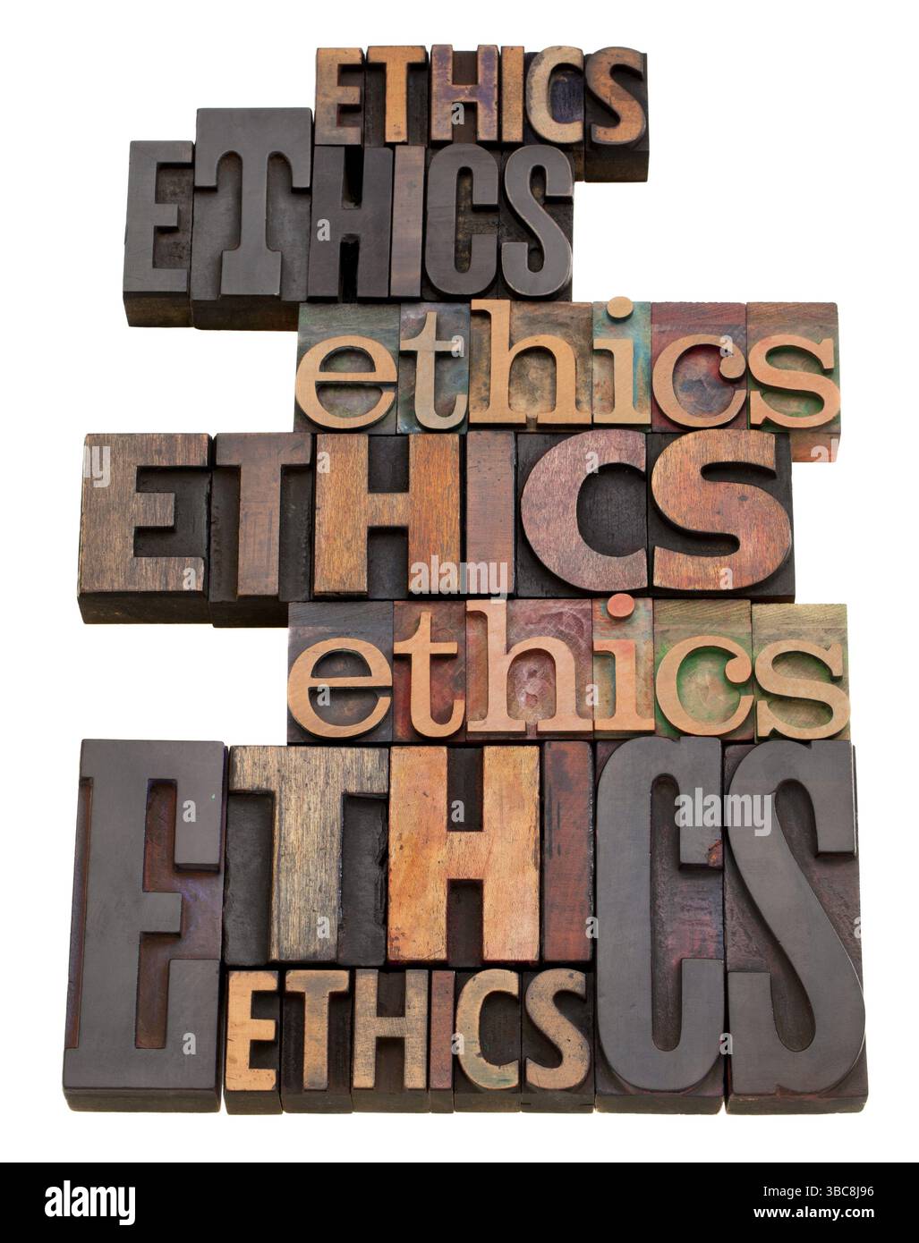 Ethics word collage in vintage wood letterpress printing blocks ...