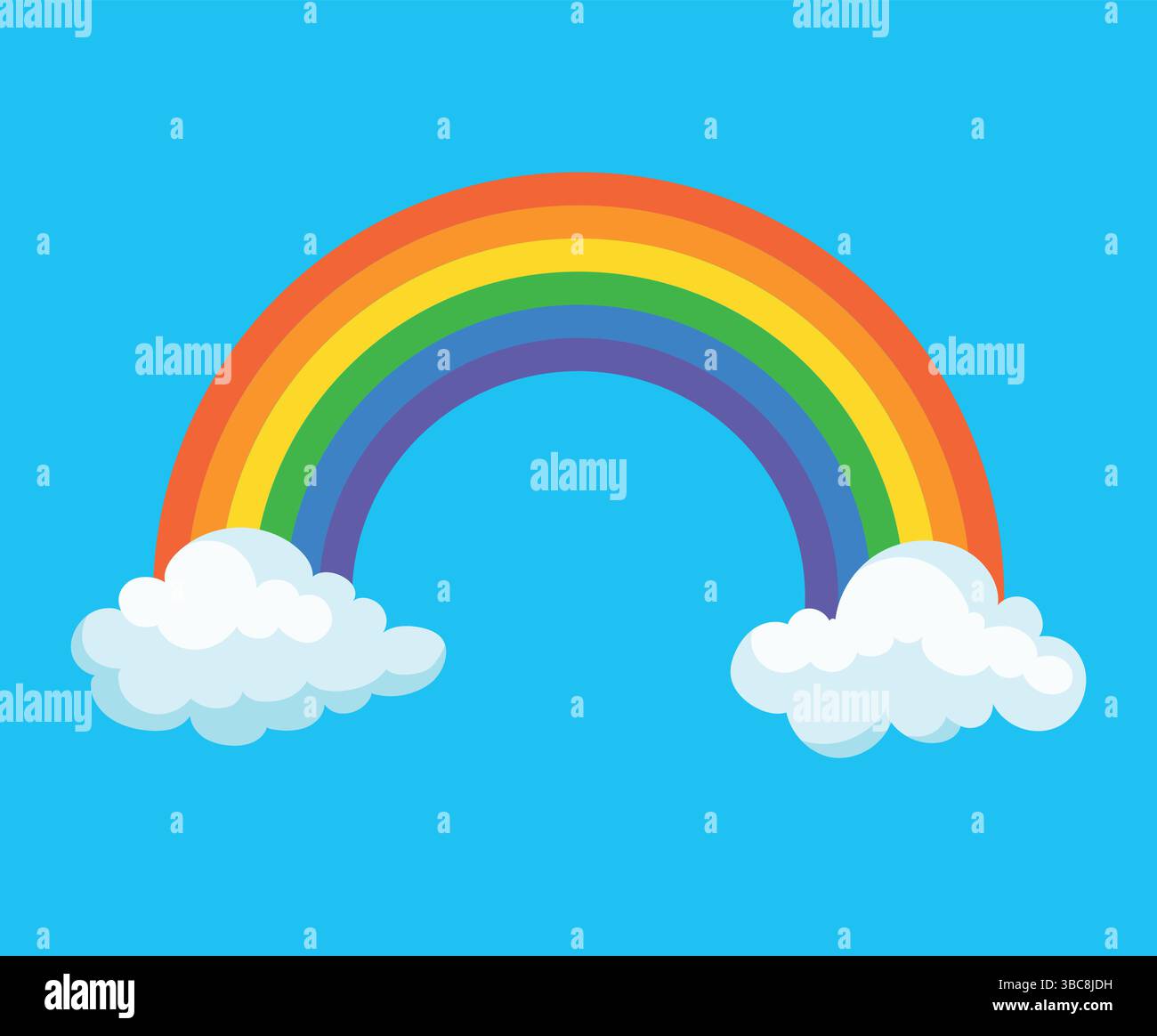 Bright vector illustration of a rainbow of six colors emerging from two ...