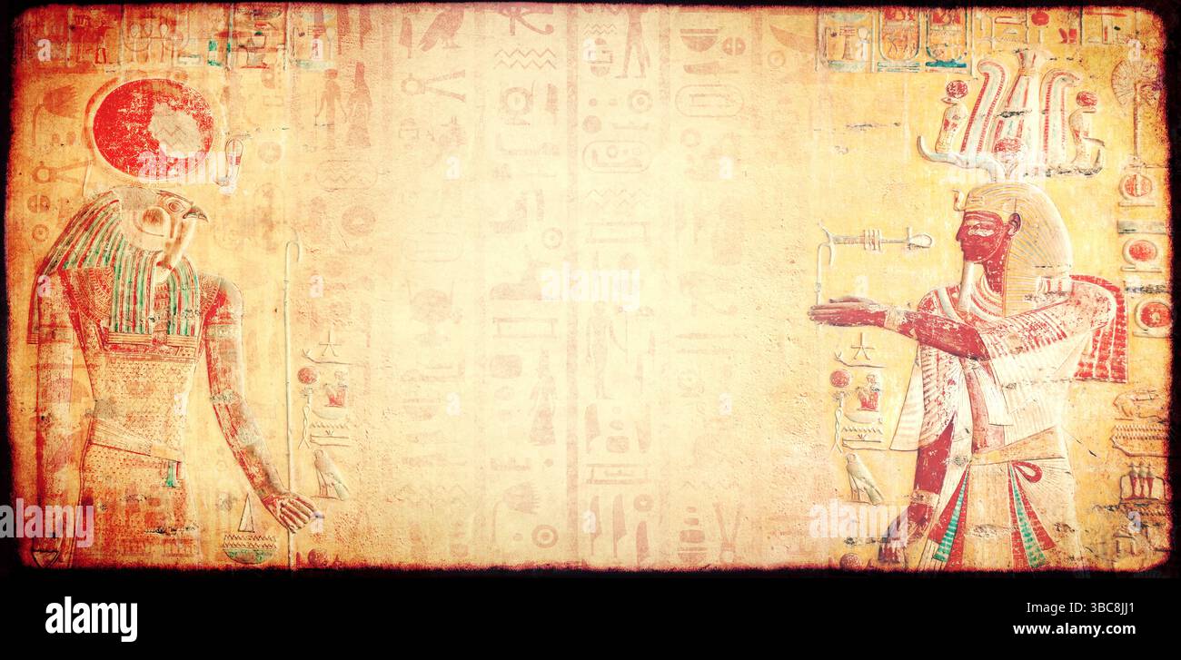 Horizontal background with ancient Egyptian-inspired colorful wall ...