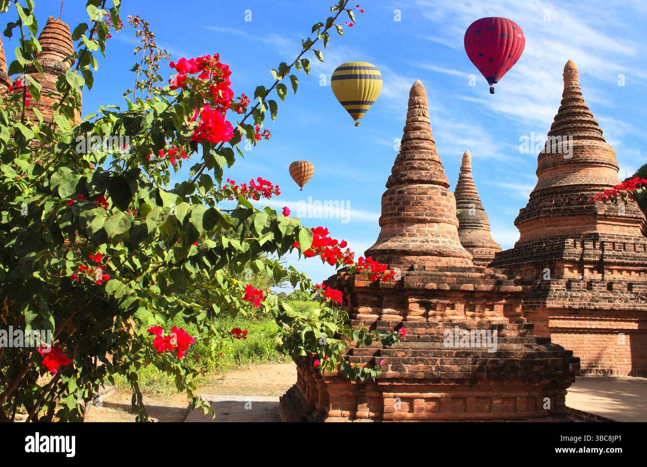 Balloon flight, famous tourist attraction of Bagan, Myanmar. Air ...