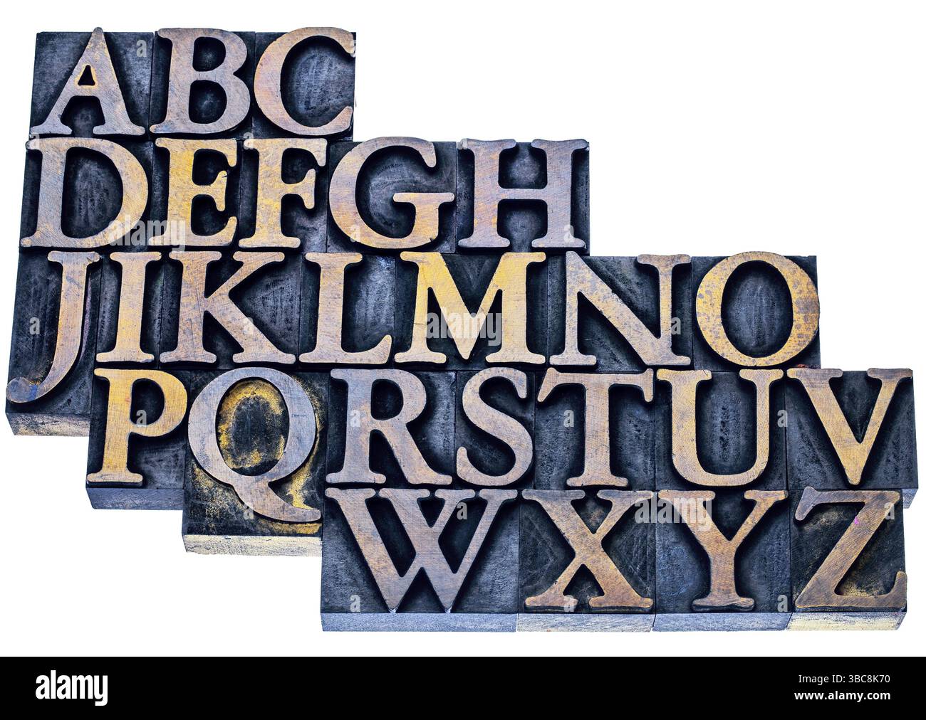 Uppercase English alphabet in vintage letterpress wood type printing ...