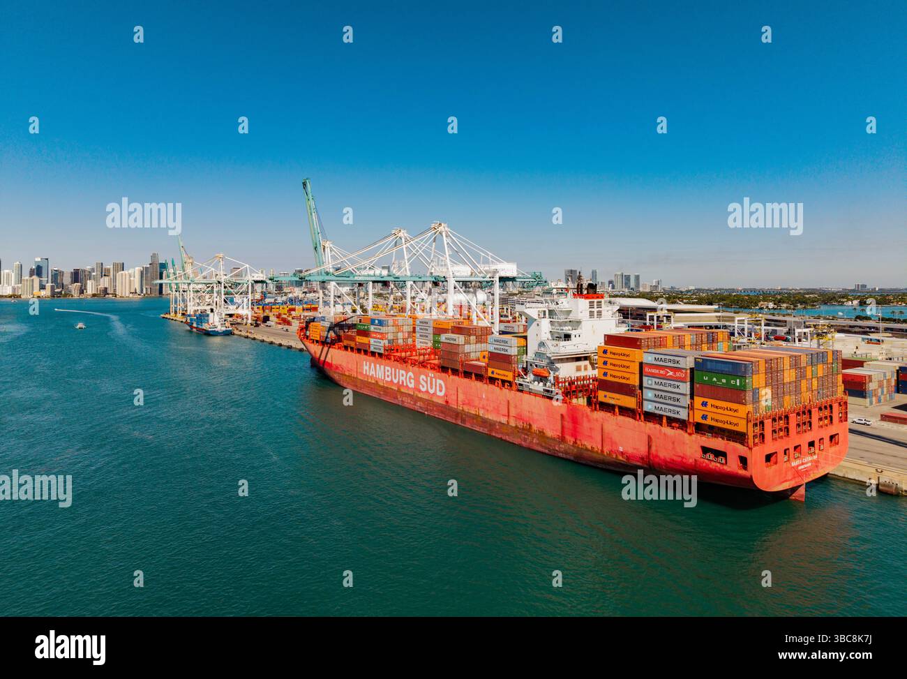 Miami, Florida, USA - March 20, 2025: Cargo ship vessel. Miami port ...