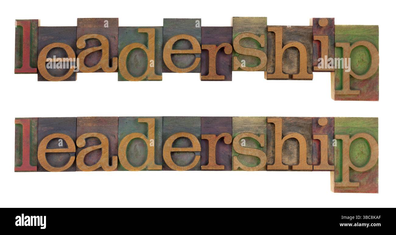 The word leadership in vintage wooden letterpress type blocks, stained ...