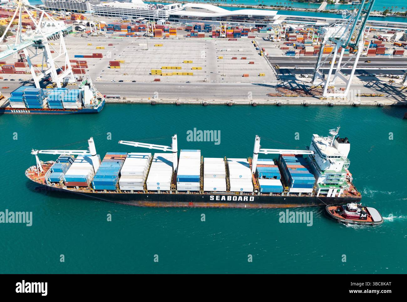Miami, Florida, USA - March 20, 2025: Freight container cargo vessel ...