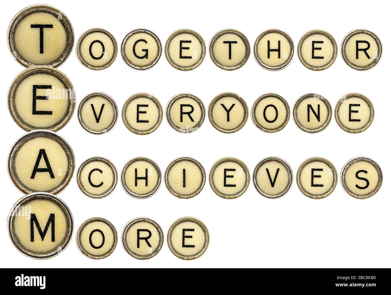 Team acronym (together everyone achieves more) in old round typewriter ...