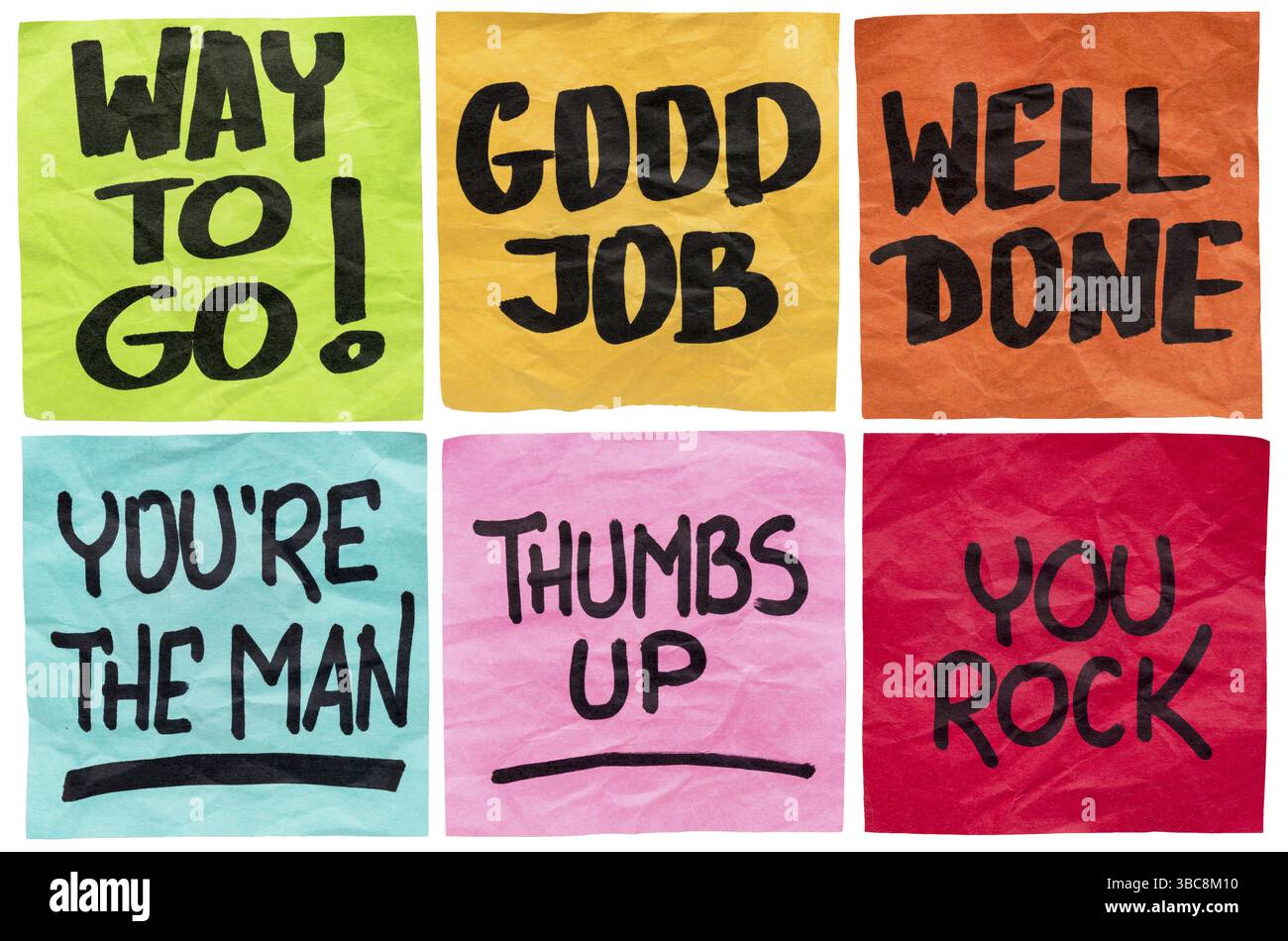 Way to go, good job, well done, you're the man, thumbs up, you rock - a set of isolated sticky ...