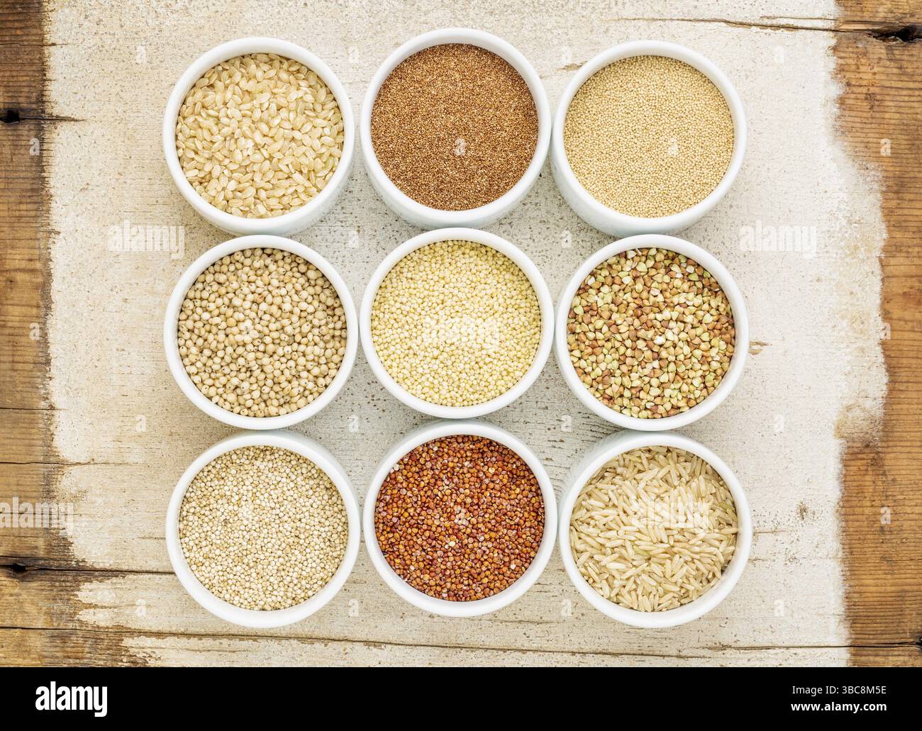 Healthy, gluten free grains abstract (quinoa, brown rice, millet ...