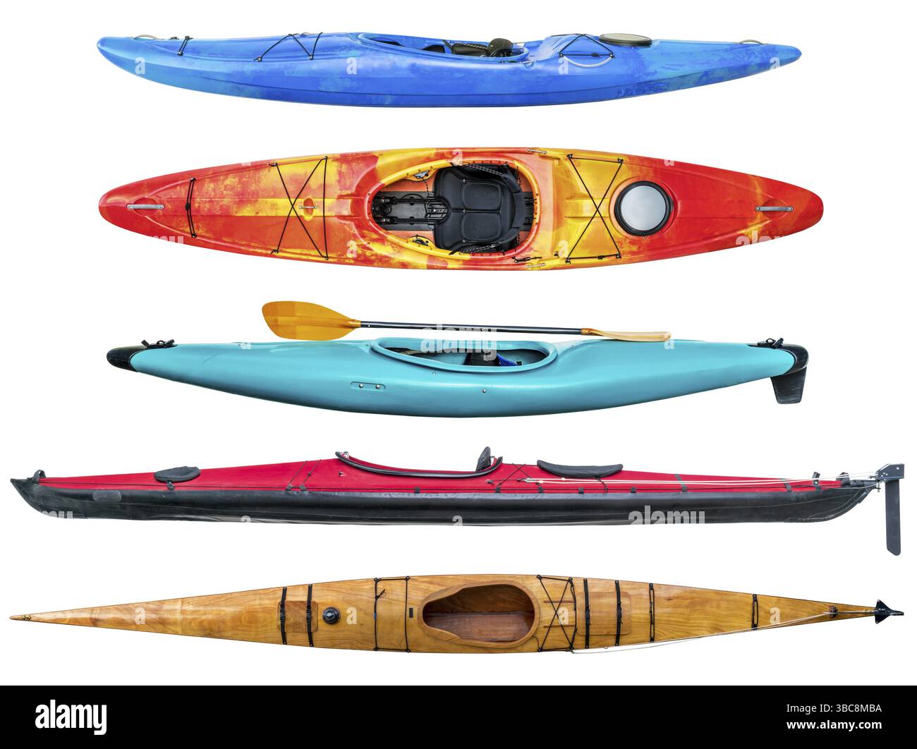 A collection of sea and whitewater kayaks isolated on white Stock Photo ...