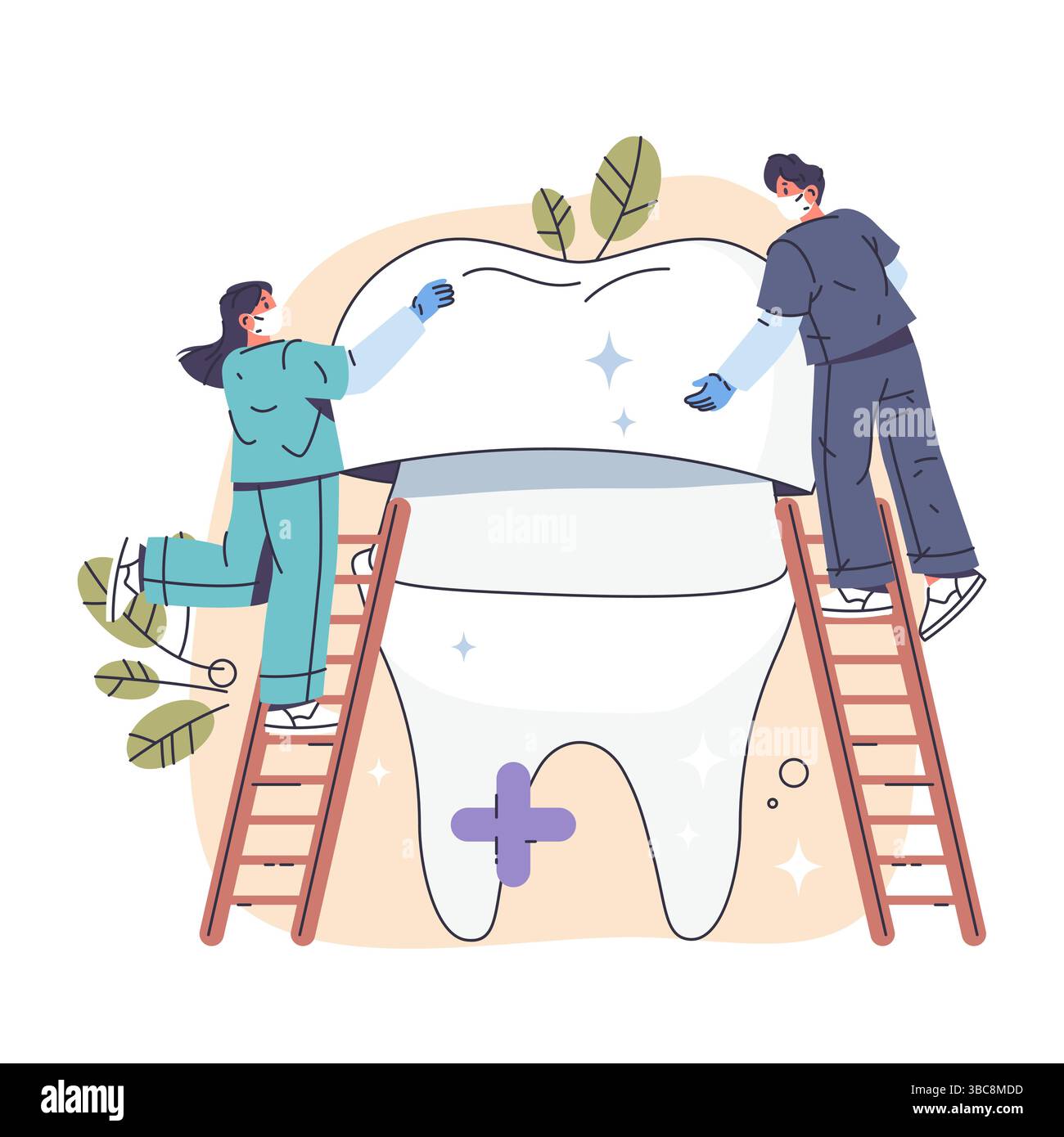 People character doing dental crown procedure. Vector tooth restoration ...