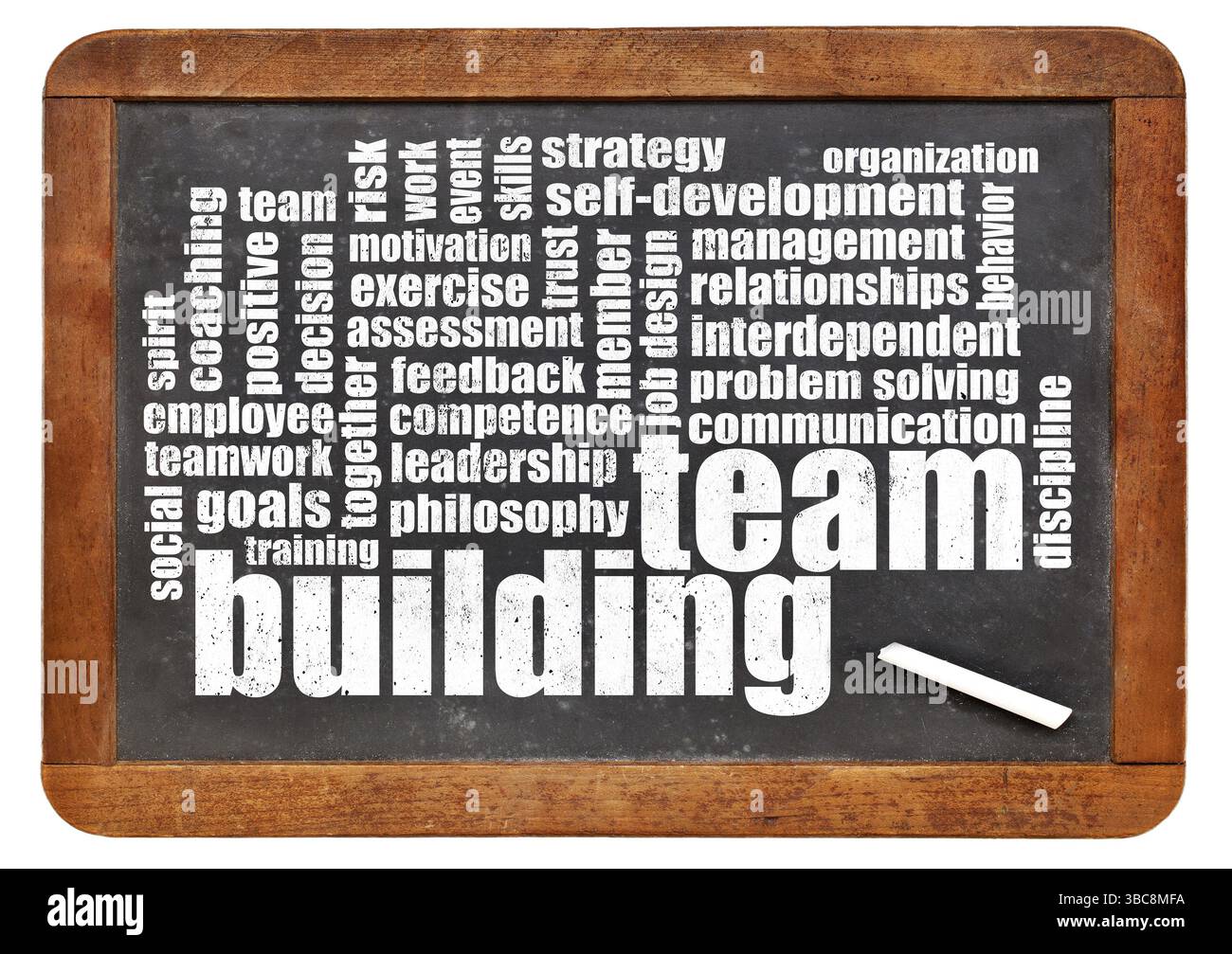 Team building word cloud on a vintage blackboard Stock Photo - Alamy