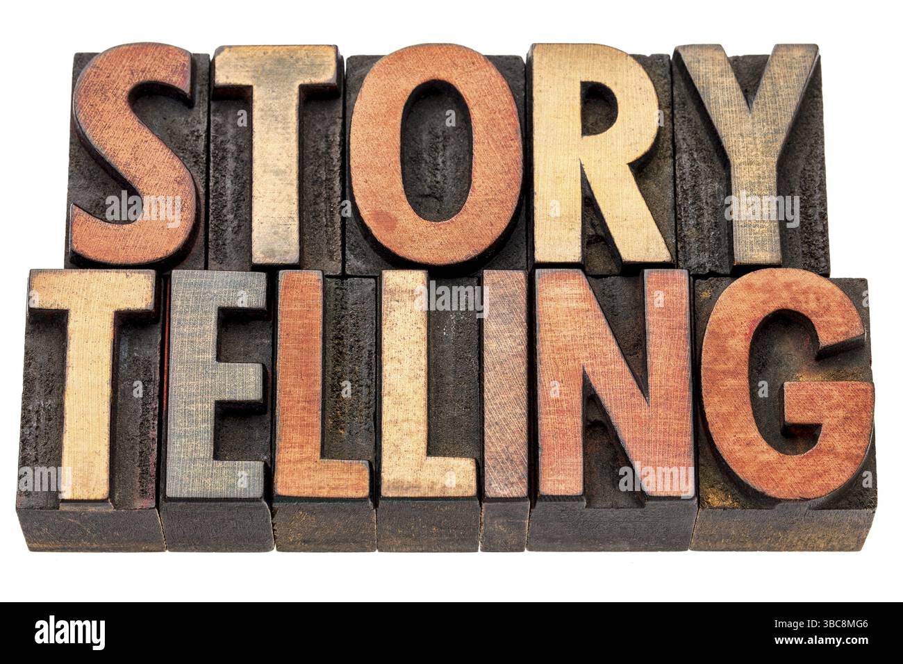 Storytelling word - isolated text in vintage letterpress wood type ...