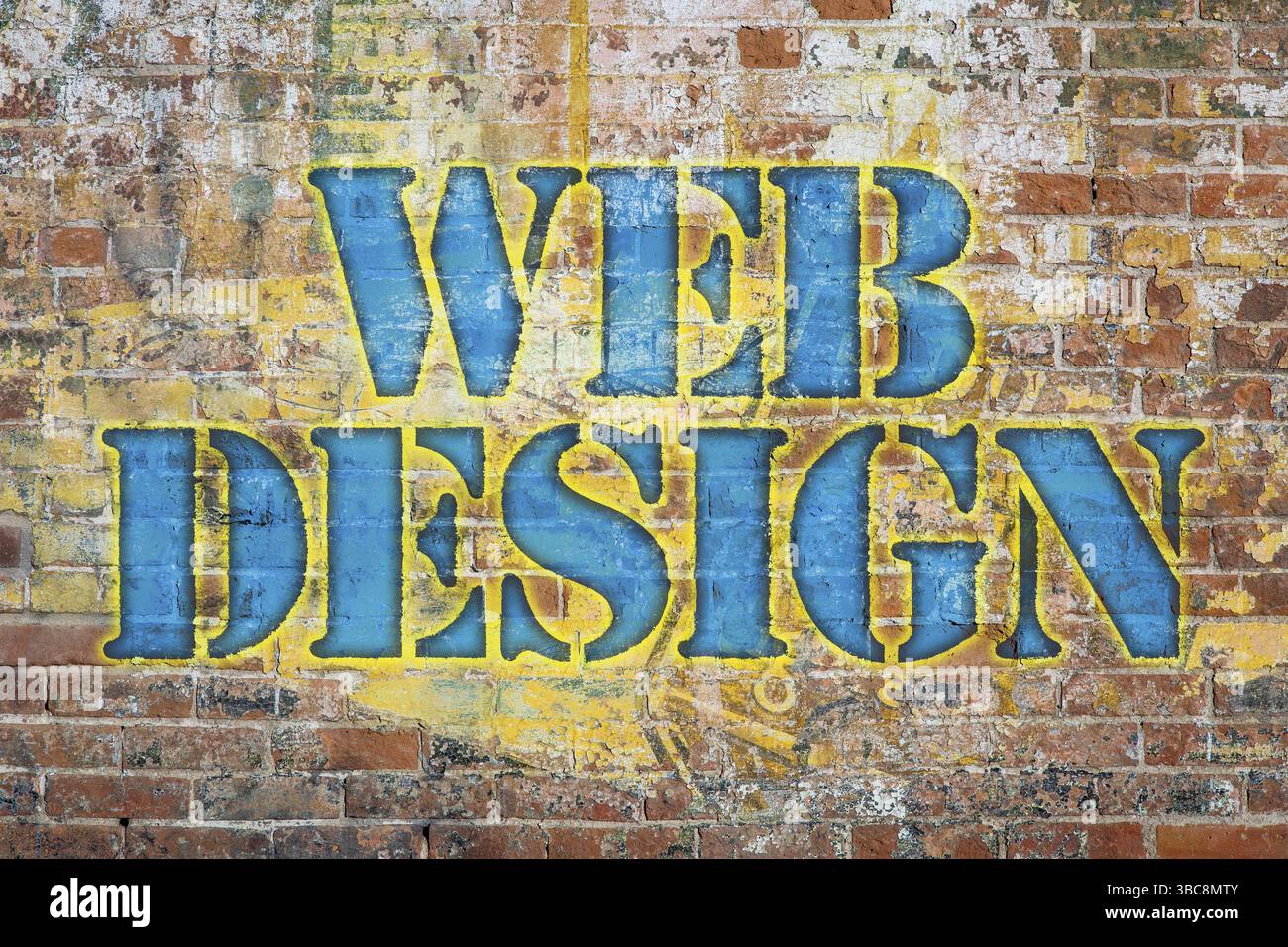 Web design, colorful graffiti text on a grunge brick wall, graphics ...