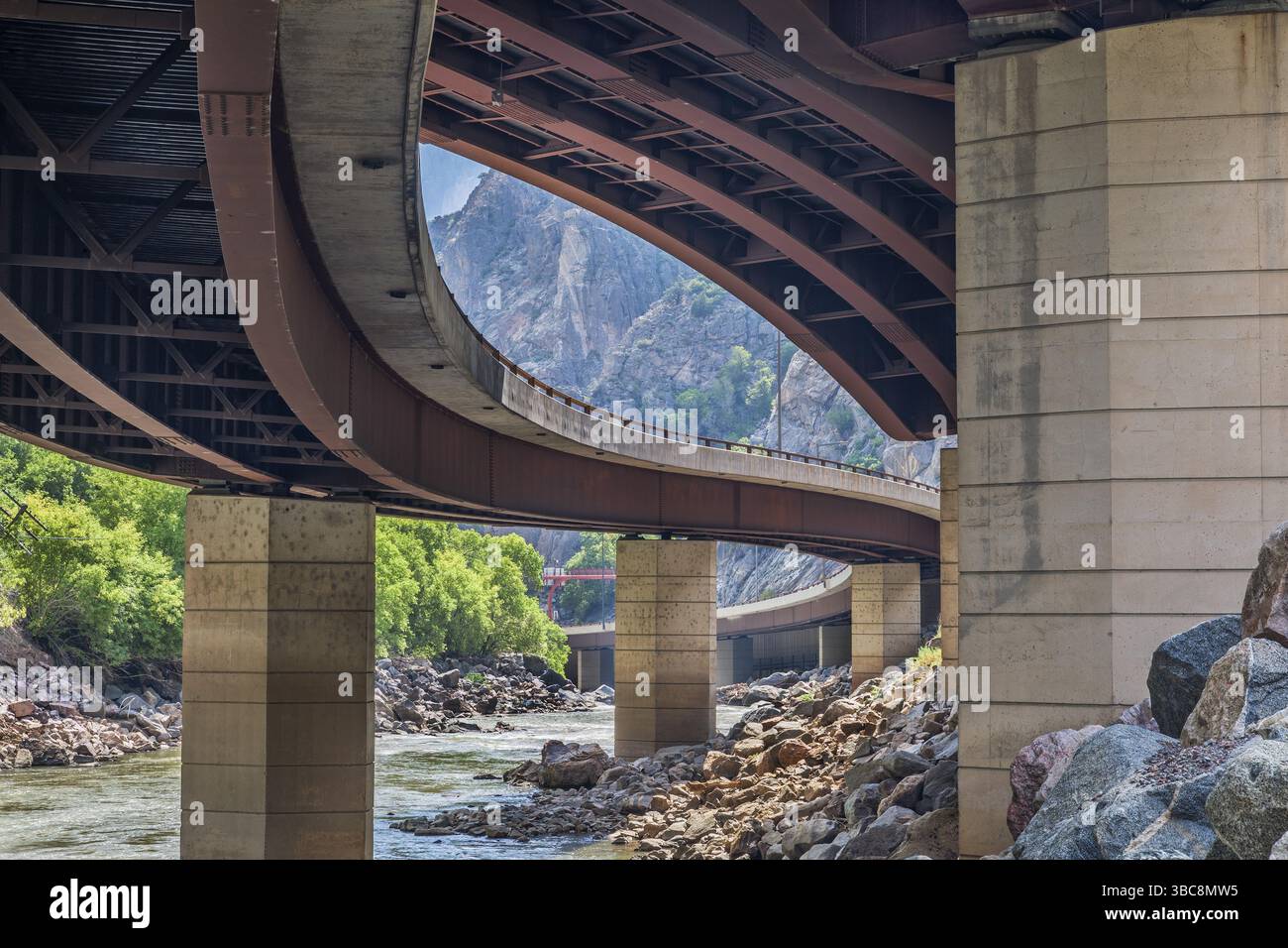Colorado River and highway bridges in Glenwood Canyon, Colorado Stock ...