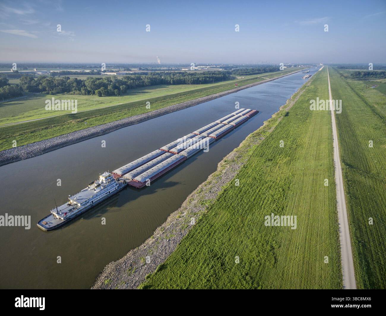 Barges on Chain of Rocks Canal of MIssissippi River above St Louis ...