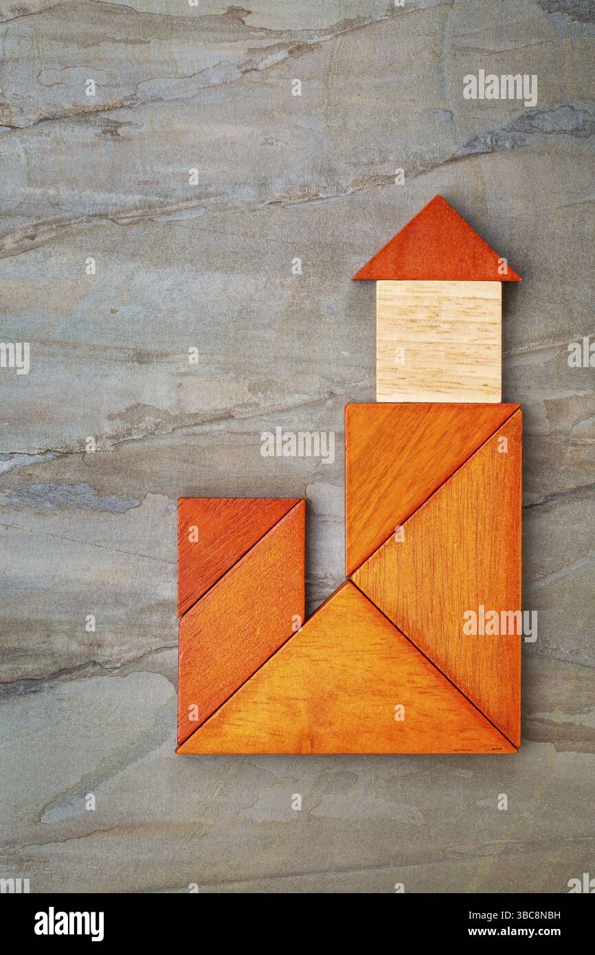 Abstract lighthouse, house with a tower or church built from seven ...