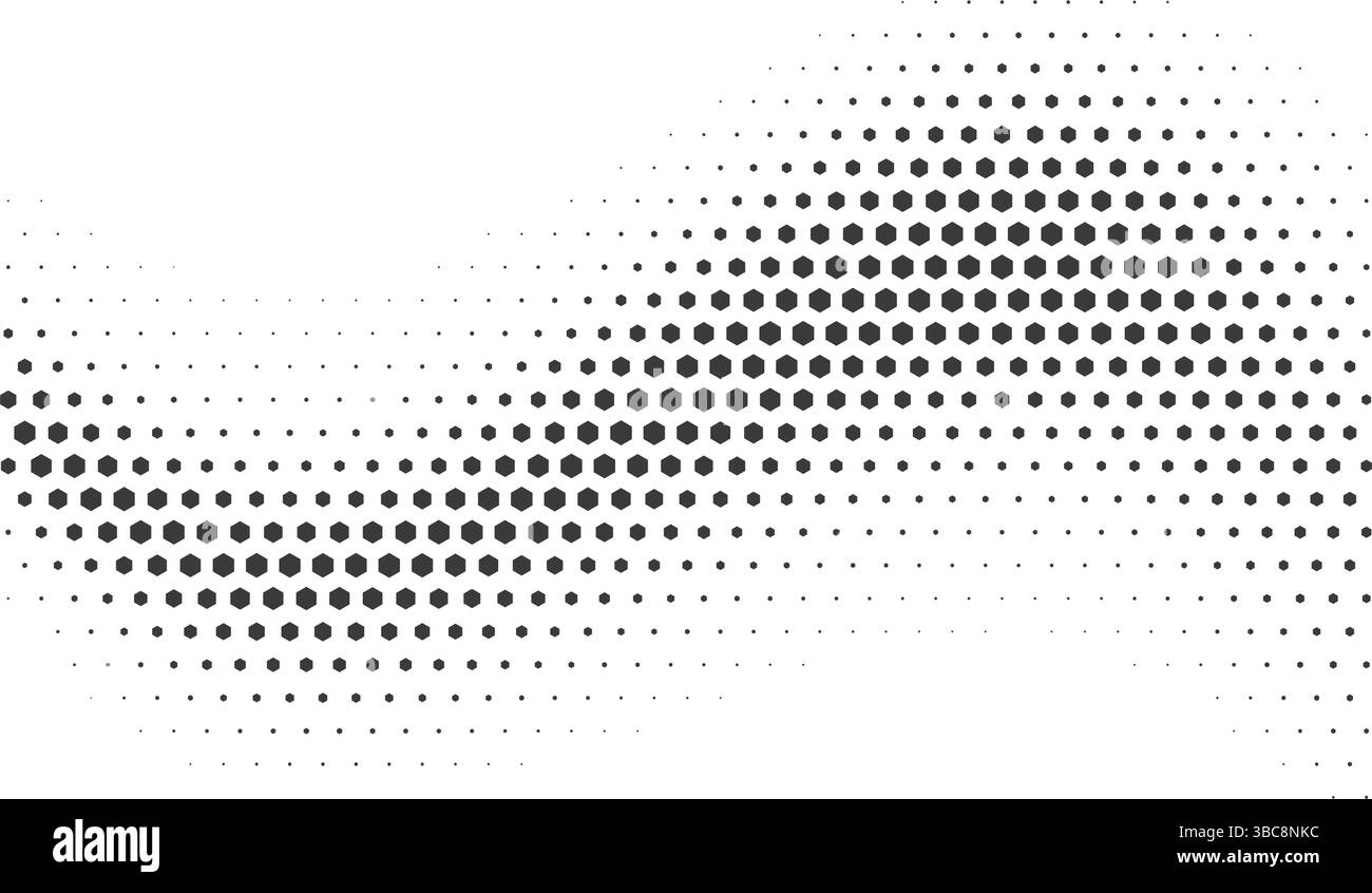 Halftone vector wave with hexagon pattern. Honeycomb gradient fade ...