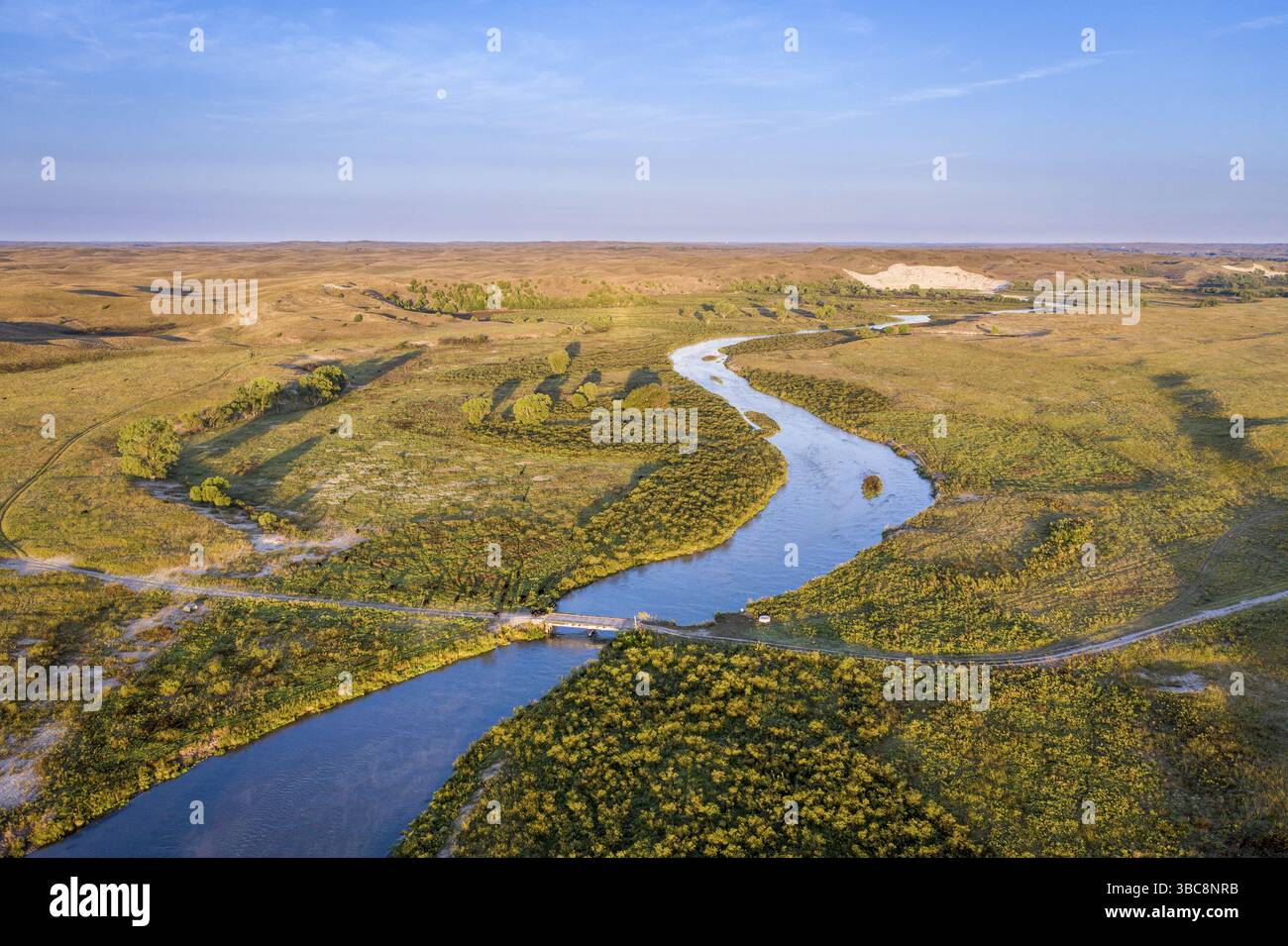 River meandering through Nebraska Sandhills - aerial view of the MIddle ...