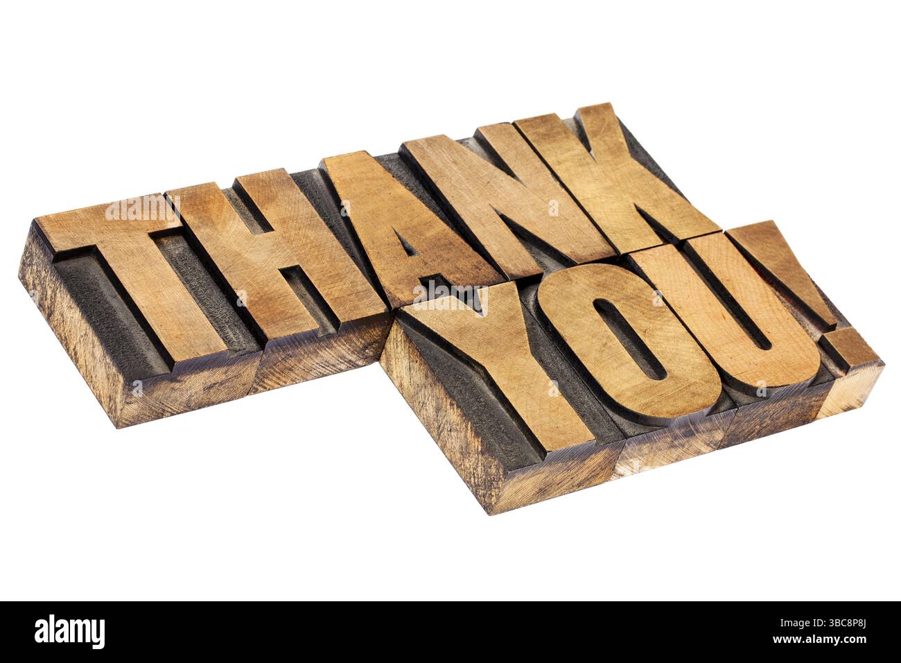 Thank you exclamation - isolated text in vintage letterpress wood type ...