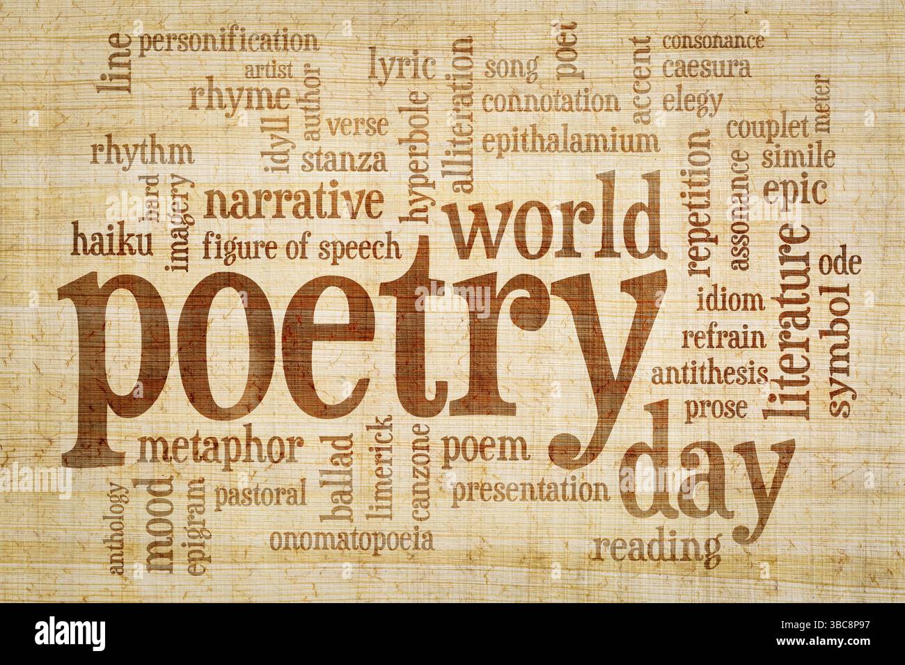 World poetry day - word cloud on papyrus paper with yellow and brown fiber pattern Stock Photo ...